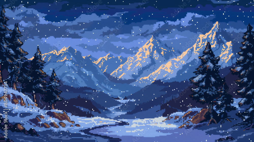 pixel art of snowvy moutain dungeon background battle scene in RPG old ...