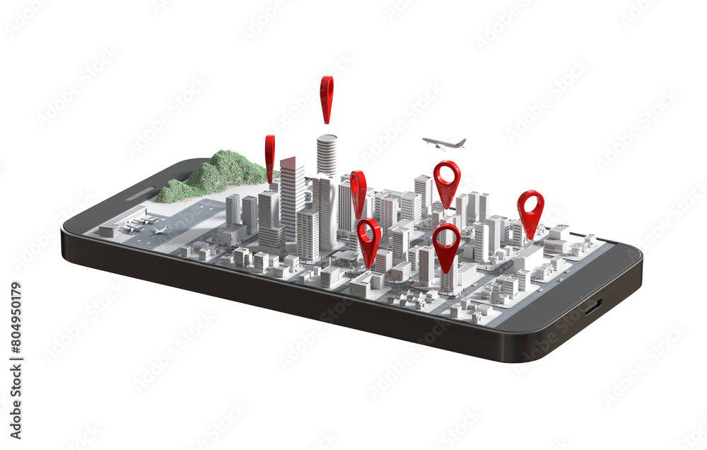 Mobile GPS navigation concept, Smartphone with city map application and marker pinpoint ...