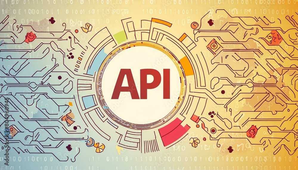 A digital technology background with a focus on the acronym API, which ...