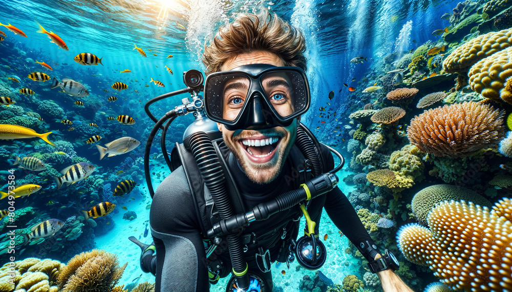 Foto de photorealistic image of a joyful marine biologist underwater ...