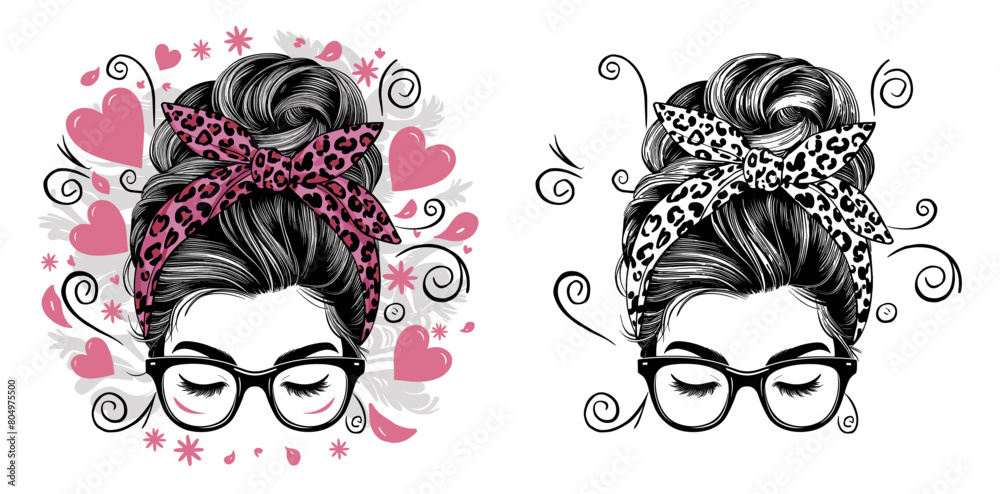 2024 mother day motherhood vector design, messy bun hair mama ...