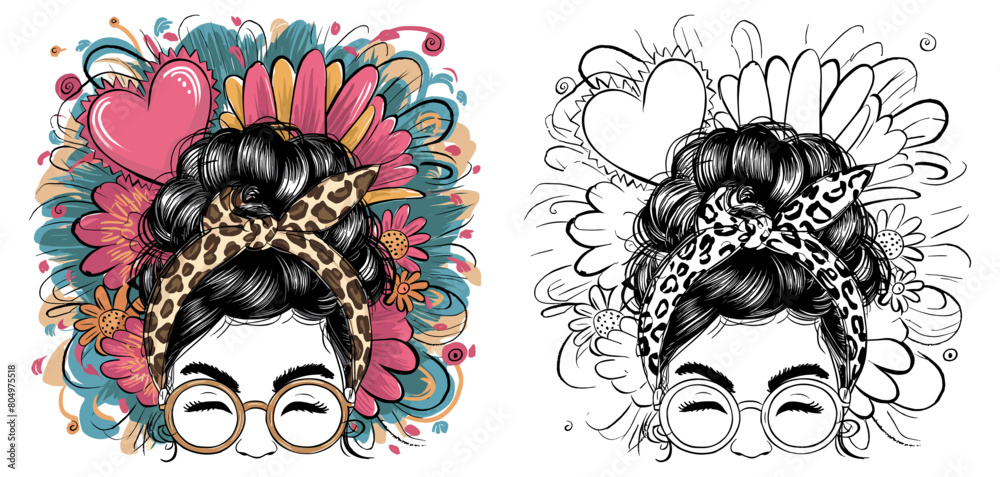 2024 mother day motherhood vector design, messy bun hair mama ...