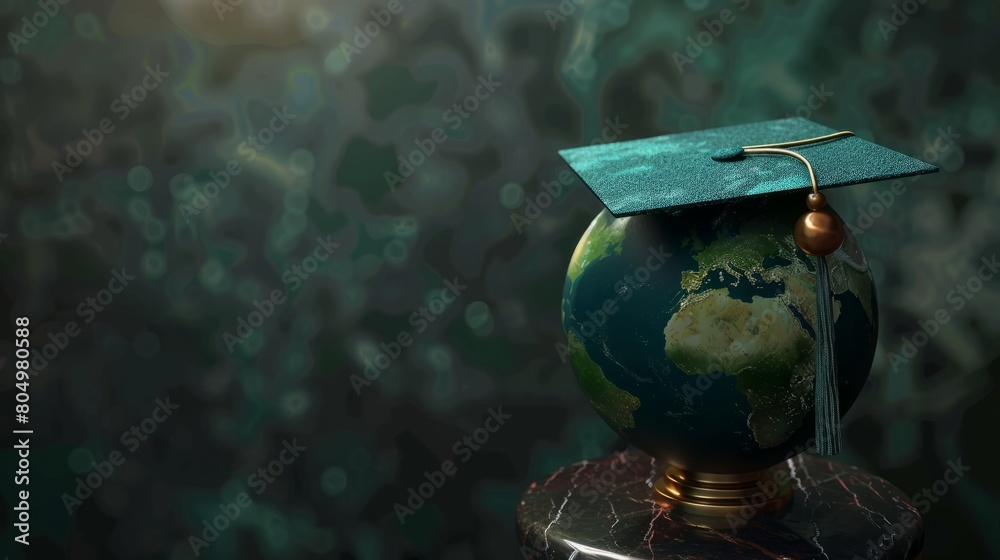 Graduation cap with earth globe, concept of global business study ...