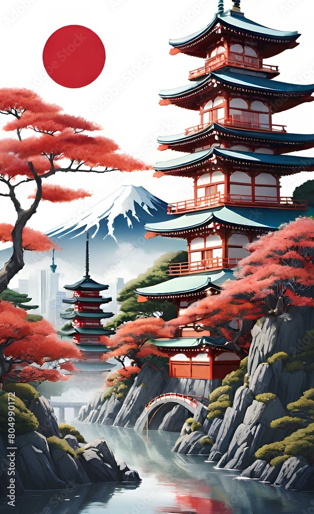 Travel to Japan country illustration background with a mix of Japanese ...