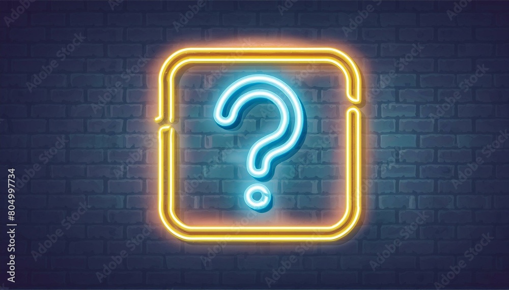 eye-catching neon sign featuring a question mark framed within a sleek ...