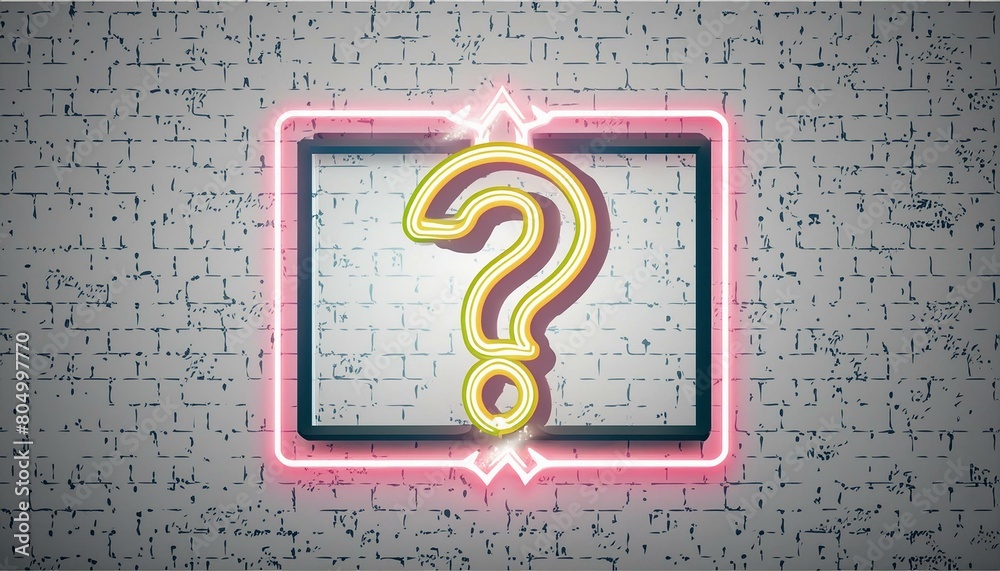 eye-catching neon sign featuring a question mark framed within a sleek ...