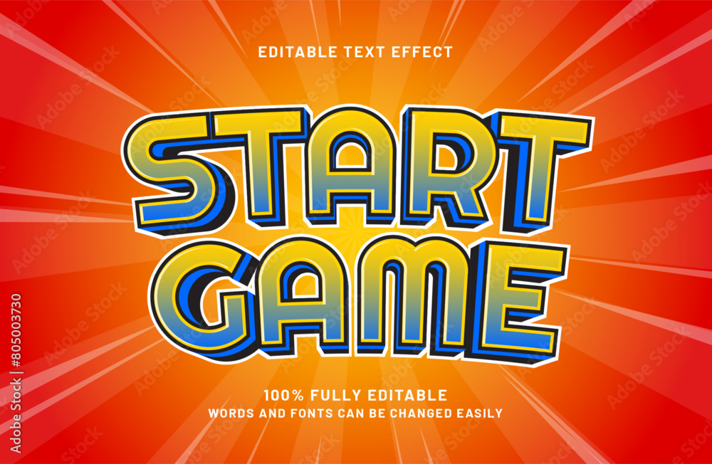 start game editable text effect in game dan kids text style Stock ...