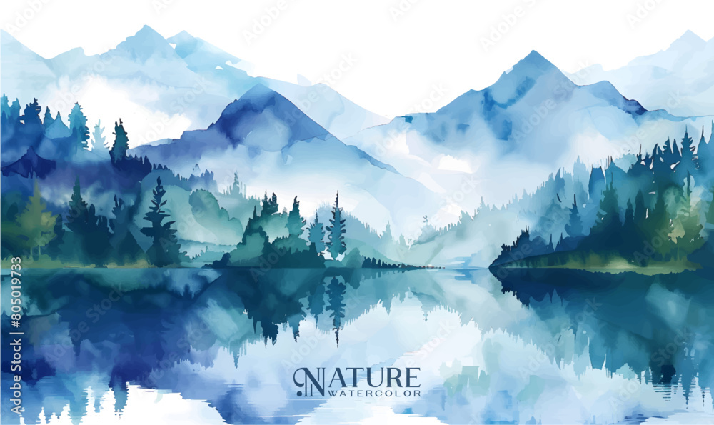 Watercolor forest landscape background. Beautiful watercolor nature ...