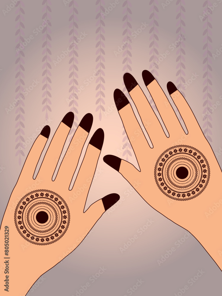 Eid Henna Mehndi Hands Vector Illustration Eid Henna Hand Drawn Henna ...