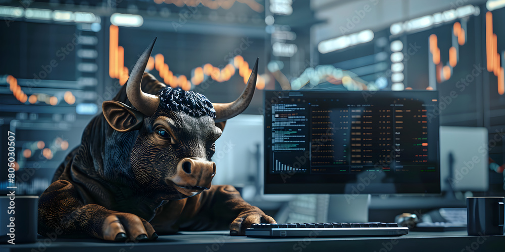 Angry Bull Trading With Computer Bullist In Stock Market And Crypto