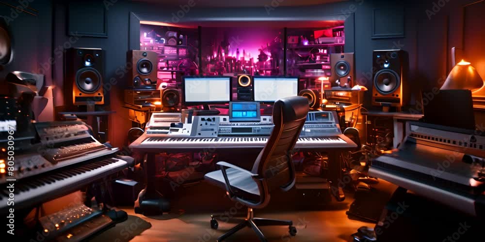 a modern music recording studio where you see the artist recording in a ...