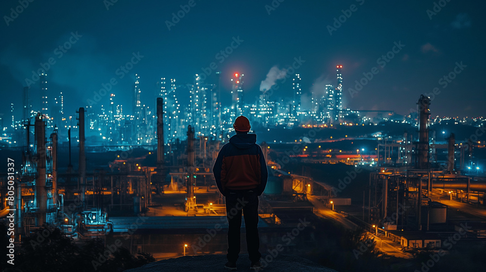 engineer oil gas energy plant industry night light smart city ...