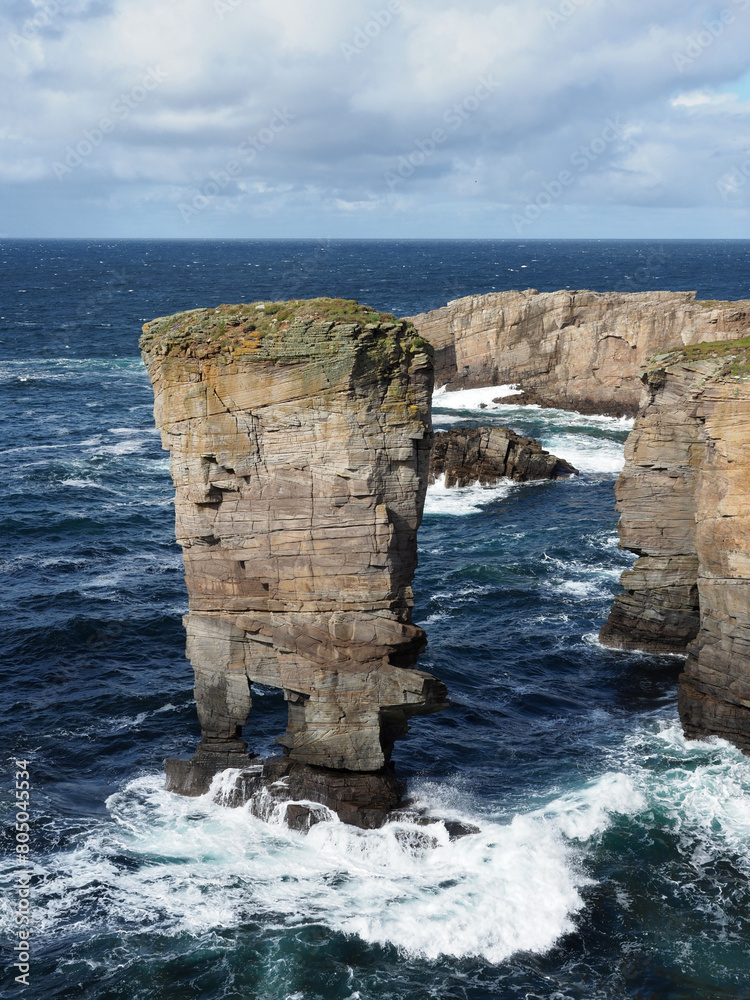Yesnaby Castle sea stack. Orkney islands. Scotland. A spectacular Old ...