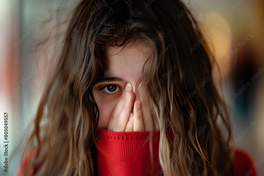 Teenage girl covering face, symbolizing high school bullying and ...