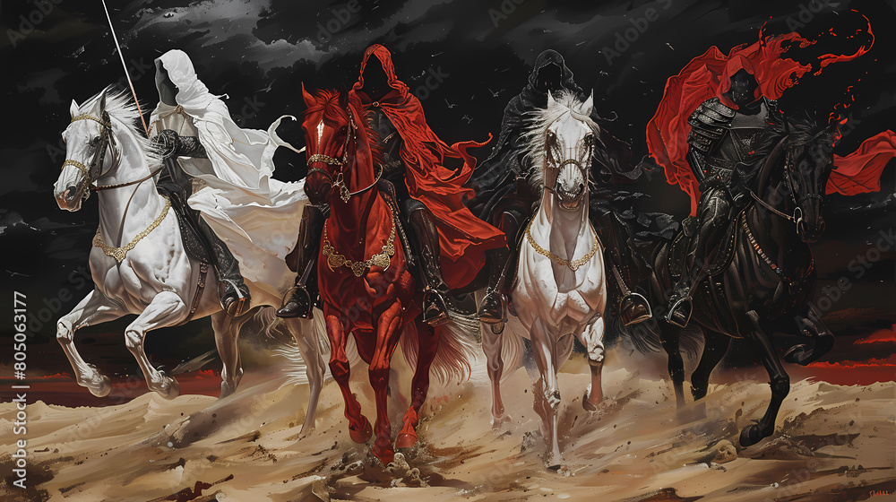 Four Horsemen of the Apocalypse - white for conquest, red for war ...