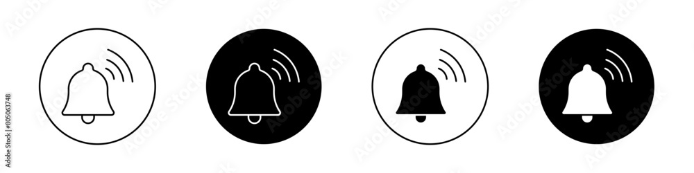 Bell ring icon set. alarm notification bell vector symbol. doorbell ...