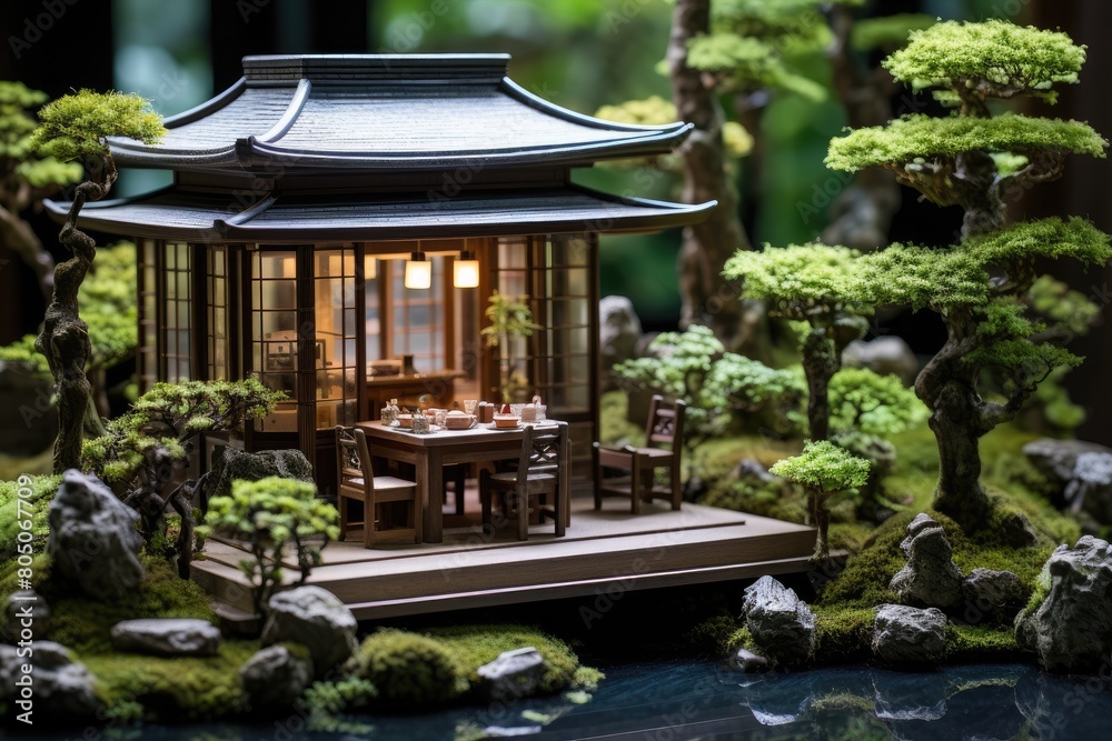 Zen Garden Tea House: A traditional tea house surrounded by a ...