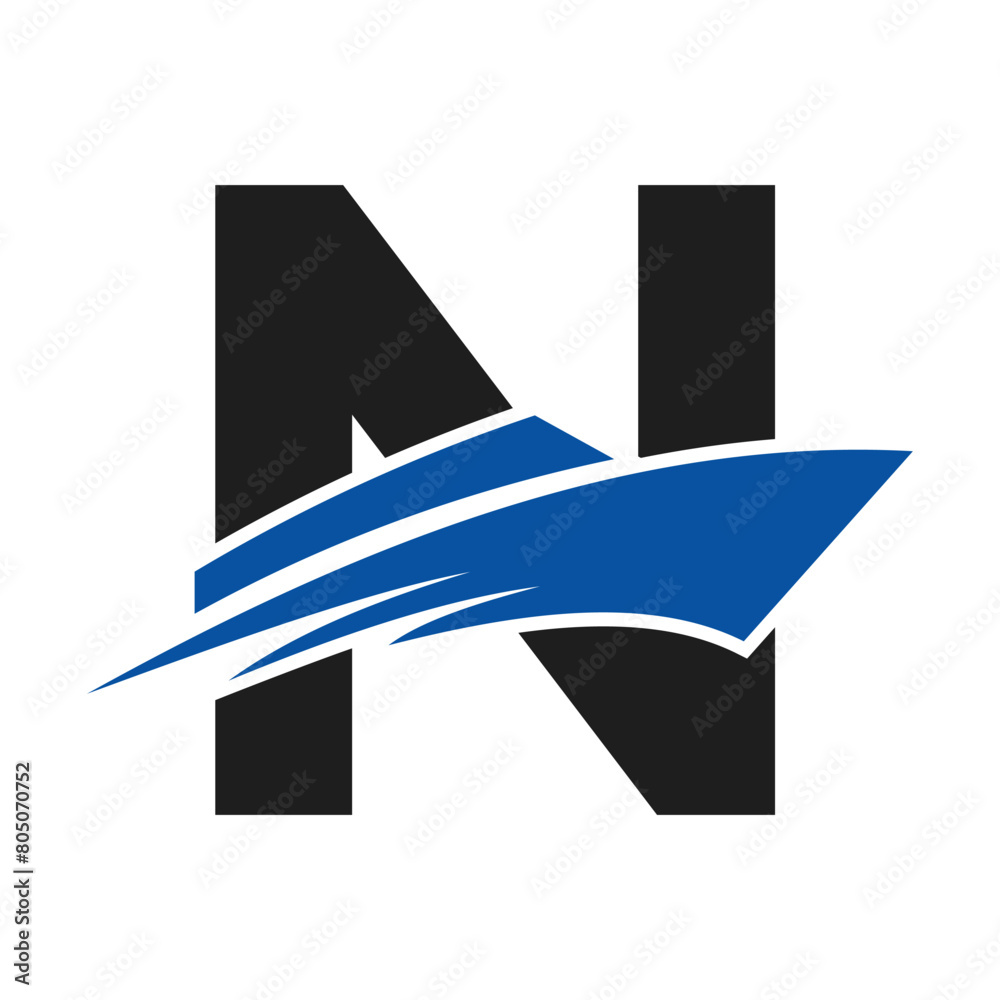 Initial Letter N Boat Logo For Yacht Sign. Maritime Symbol Vector ...