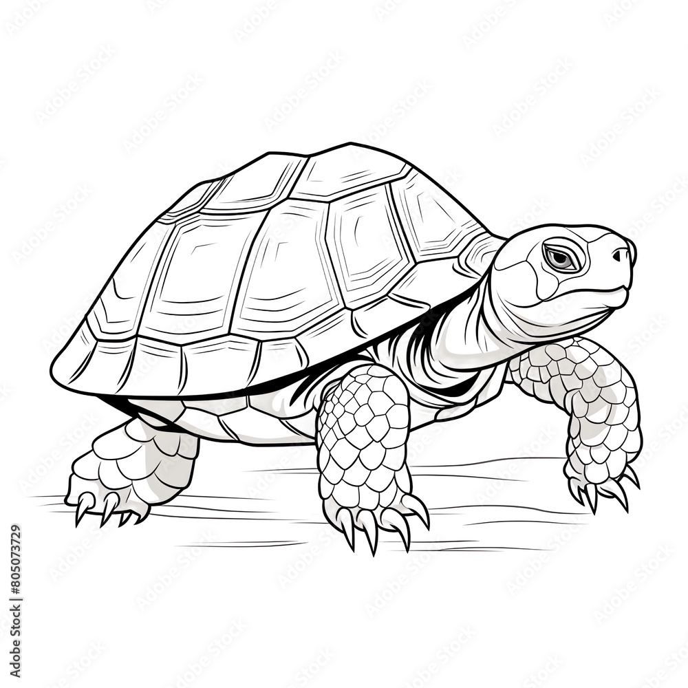 coloring page for kids, Eastern Box Turtle in side view, cartoon style ...