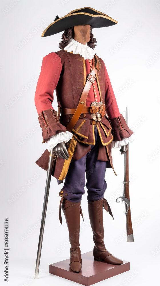 Medieval french, spanish warrior musketeer with musket. White ...