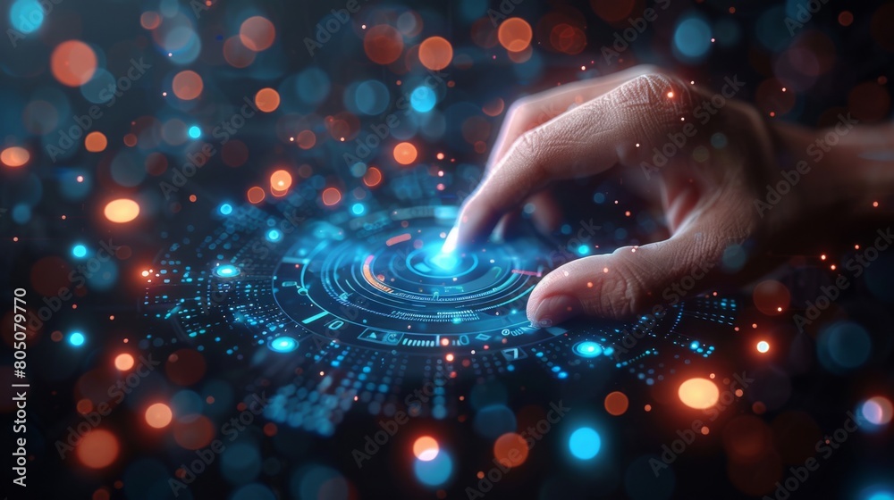 Touchscreen Innovation Illustrate a mans finger interacting with a high ...