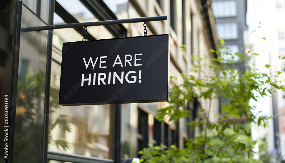 We are hiring sign in front of a modern office building Stock Photo ...