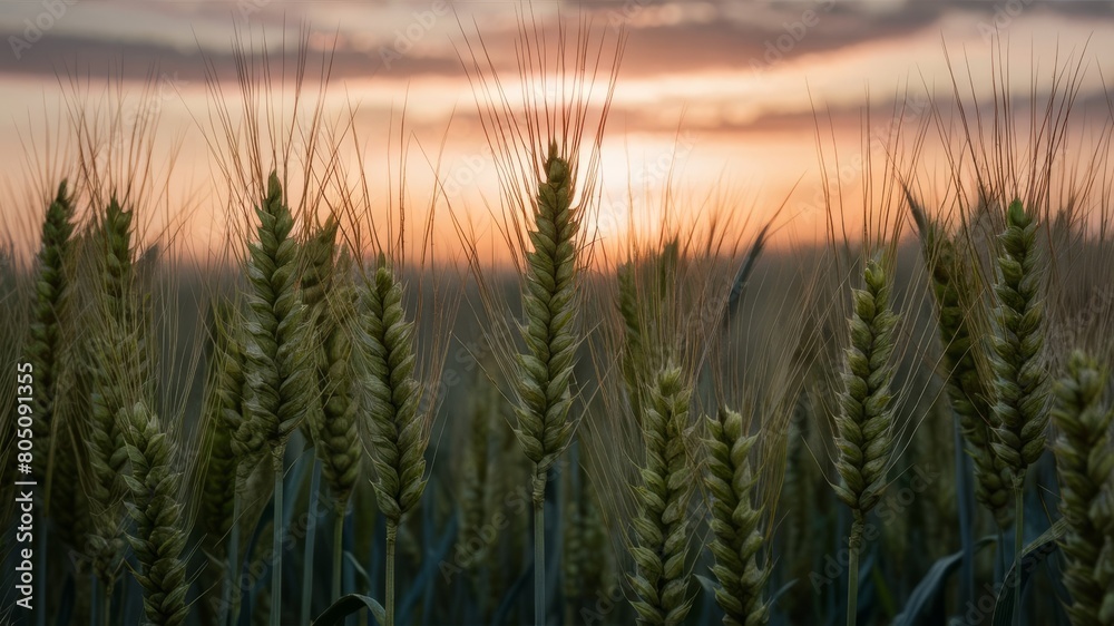 Beautiful close-up macro of a wheat field at dawn. Stunning natural ...