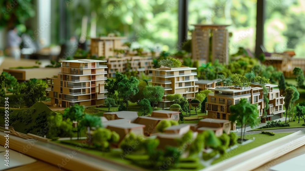 Urban planners design sustainable city models featuring eco-friendly ...