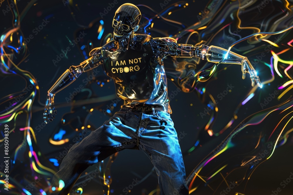 A handsome male cyborg with a translucid glowing smooth glass head with ...