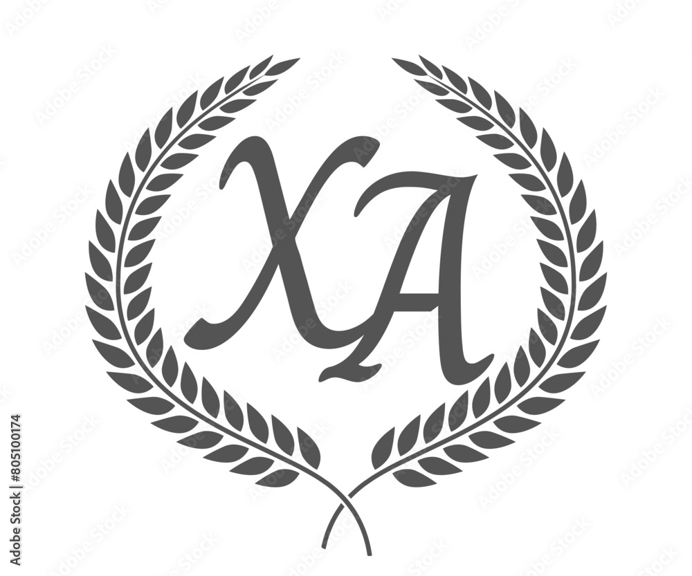 Initial letter X and A, XA monogram logo design with laurel wreath ...