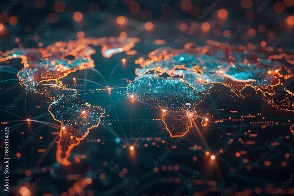 World Map Information. World Map interconnected by wire (Fiber Optics ...