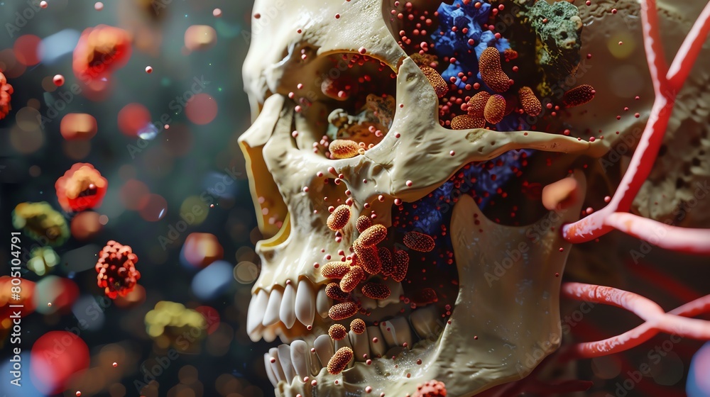 A macro 3D model of a human skull with a highly detailed depiction of ...