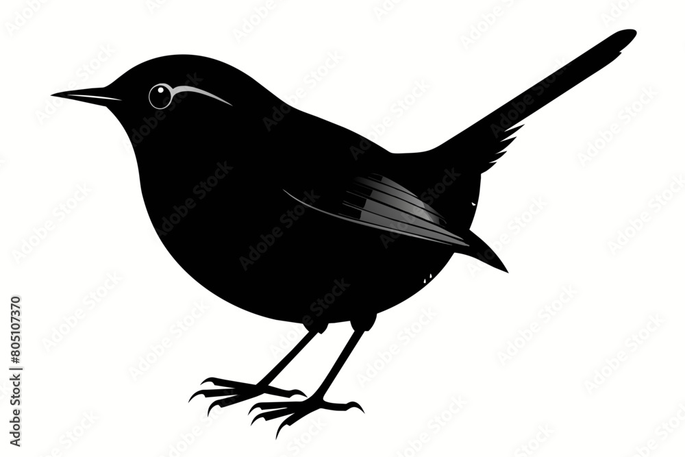 Wren silhouette on white background, Vector illustration, icon, svg ...