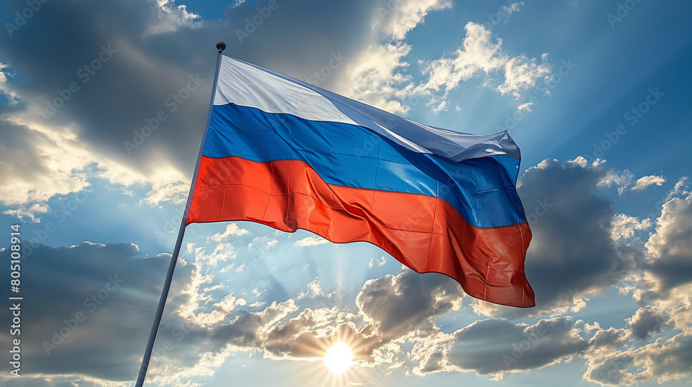 the flag of the Russian Federation flying against the background of the ...