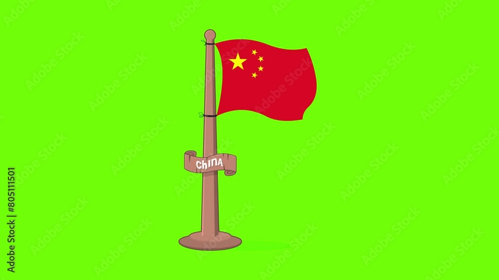 China flag in cartoon style 2d animation green screen 4k animated video ...