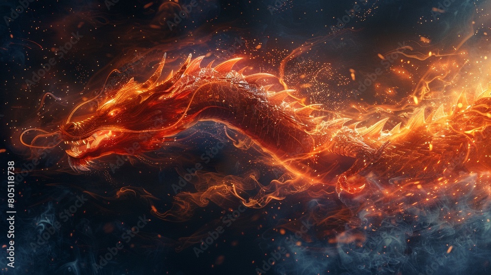 A dragon tattoo, its fiery breath curling around the body, creating a ...