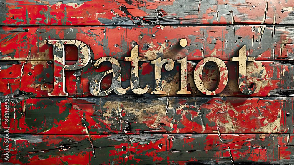 A tattered American flag with the word "Patriot" symbolizing a strong ...