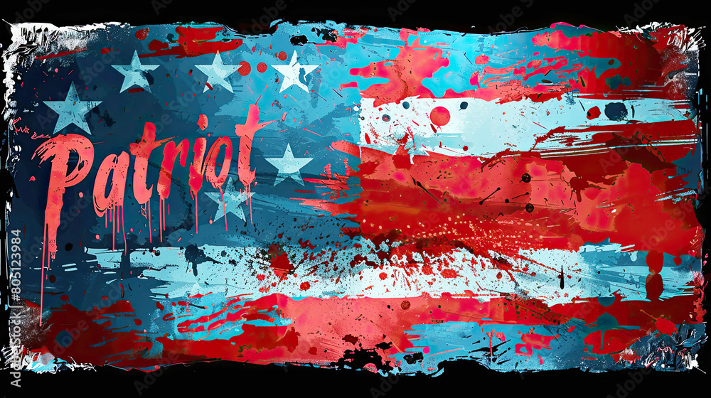 A tattered American flag with the word "Patriot" symbolizing a strong ...