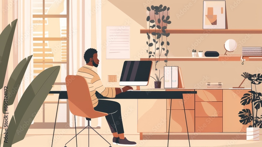 Professional Engaged in Remote Work at Minimalist Desk, Showcasing ...