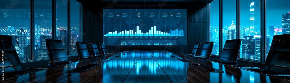 Dark mode presentation on a projector in a corporate boardroom, ideal ...