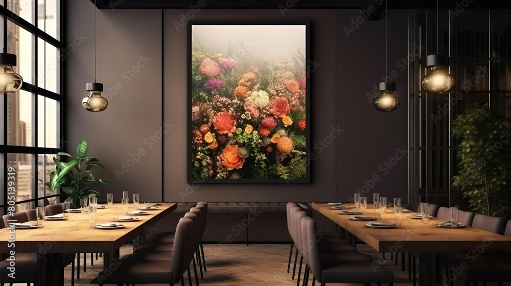 Luxury Poster Mockup in Restaurant interior with fine dining table ...