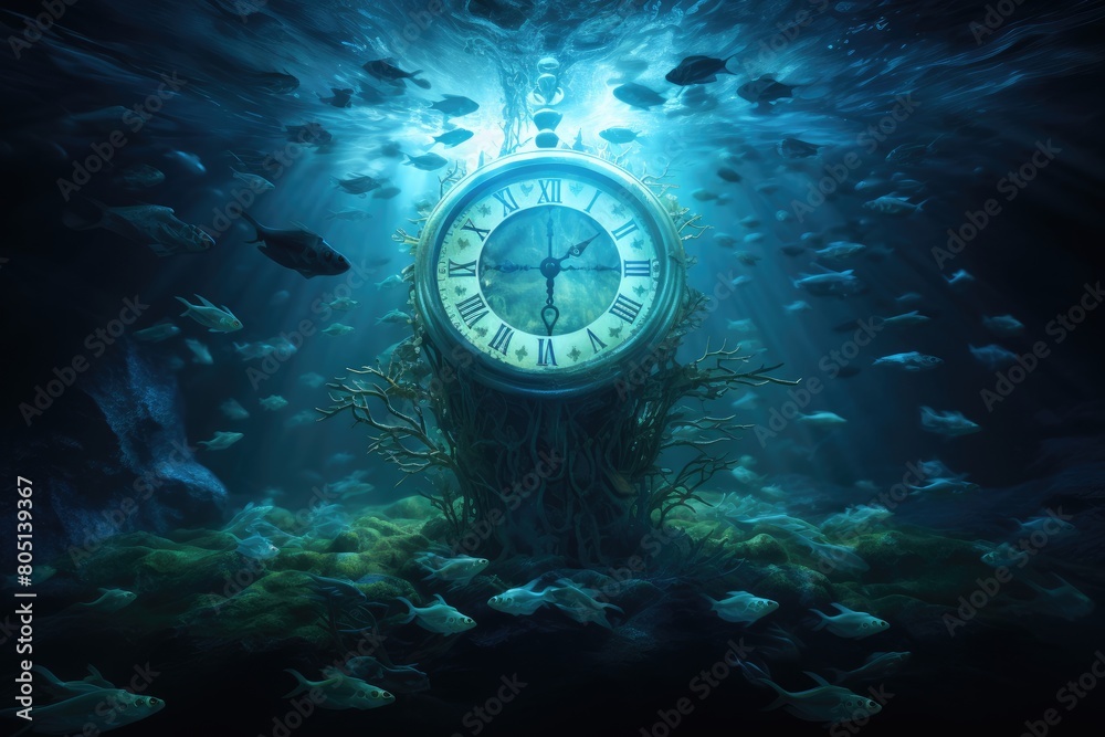 Underwater Abyss Countdown: A bioluminescent countdown clock deep in an ...