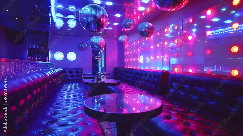 Colorful interior of bright and beautiful retro night club or pub with ...