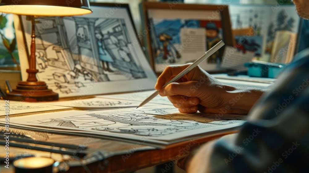 Animator creates sketches for the cartoon. Works on the storyboard ...