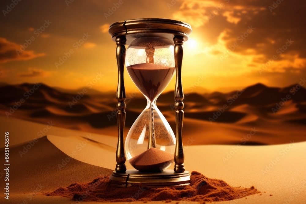 Sands of Time Countdown: An hourglass buried in the shifting sands of a ...