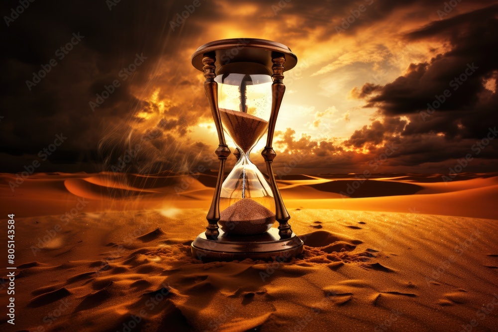 Sands of Time Countdown: An hourglass buried in the shifting sands of a ...