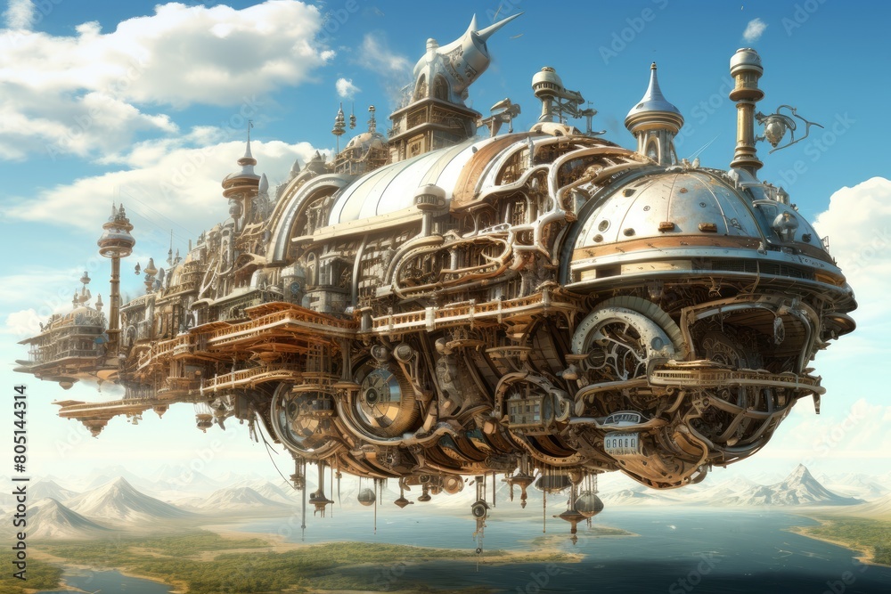 Clockwork Airship Countdown: An airship with gears and cogs counting ...