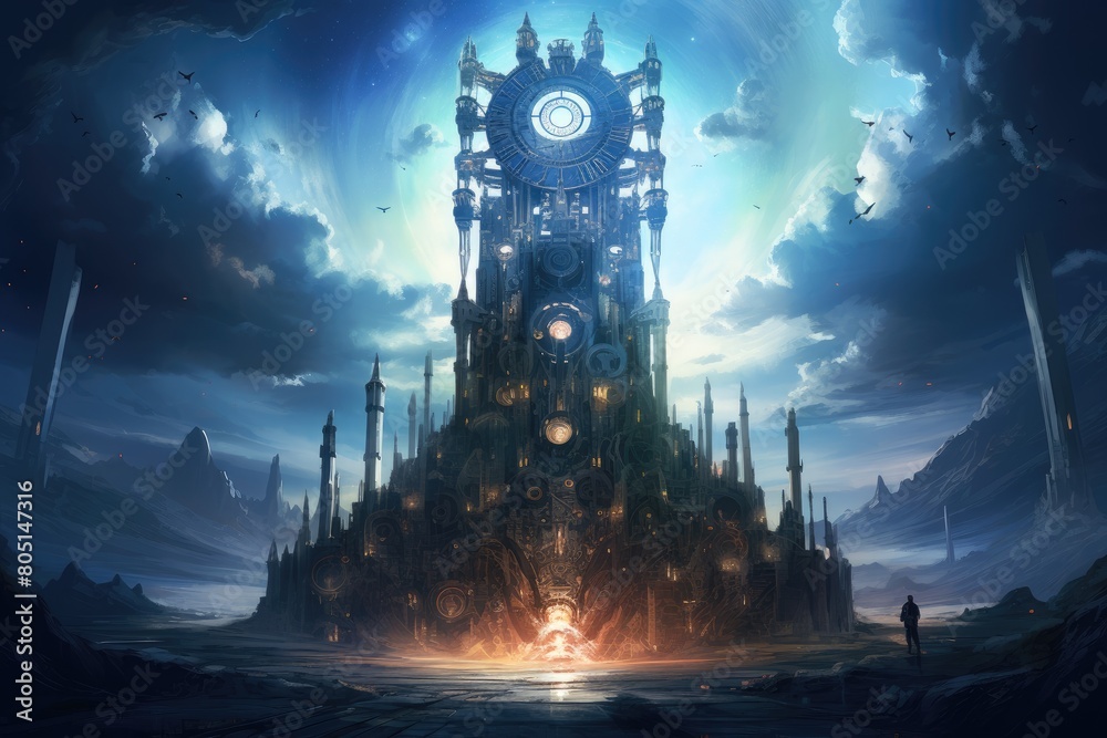 Aetherial Clockwork Tower Countdown: A tower floating in the aether ...