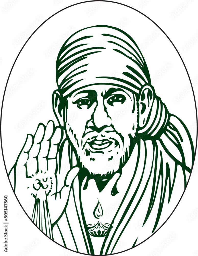 vector the Great Sant Sai Baba, 2D Vector portrait of Sai baba Stock ...