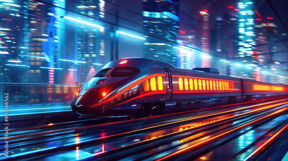 Speed Illustration. Aerodynamic High Speed Train at Railway Station ...